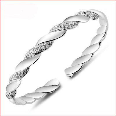 Fashion Sterling Silver Woman Cuff Bracelet Cross Twisted