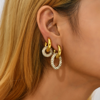 Luxury Cubic Zirconia Stainless Steel Hoop Earrings for
