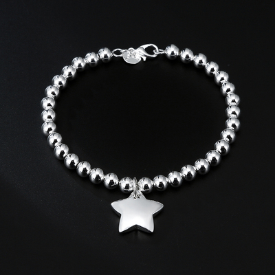 925 sterling silver 4MM Bead Chain Star Pendant Bracelets