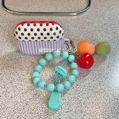 时髦拼接条纹波点4代耳机套