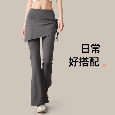 CrzYoga瑜珈裤女高腰提臀2026新款抽皱喇叭裙裤假两件微喇普拉提