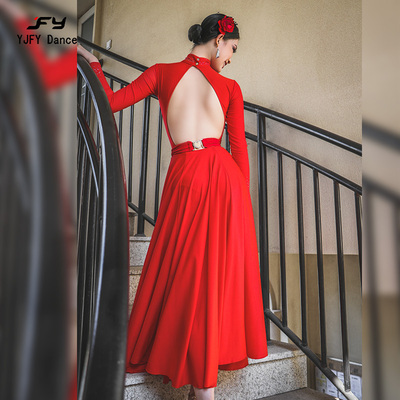 高端贴钻露背大摆摩登比赛服