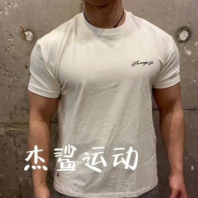 现货YLA新款草写字母logo水洗弹性棉夏季运动休闲男圆领短袖M1