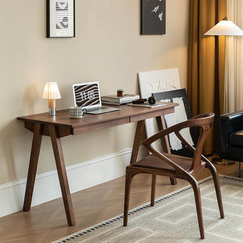 黑胡桃木书桌实木电脑桌学生学习写字桌简易书房办公桌家用长方桌_虎窝淘