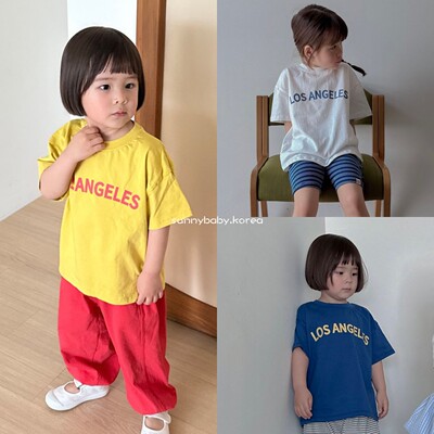 Plain韩国童装代购26夏男女小童柔软百搭宽松简约字母圆领短袖T恤