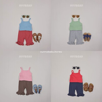 SoyBean韩国童装代购26夏女小童棉柔吊带可爱波点菲边休闲裤套装