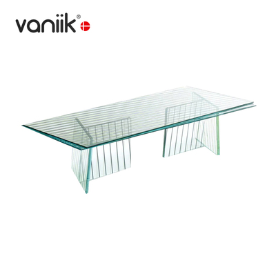 vaniik/高端轻奢双层彩色条纹玻璃会议长桌Crossing设计家用餐桌