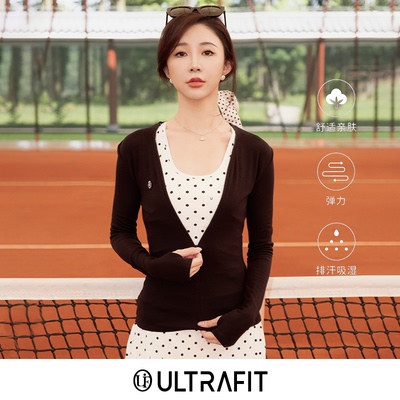 ULTRAFIT羊毛莫代尔针织拉链修身黑色上衣波点网球印花白背心套装