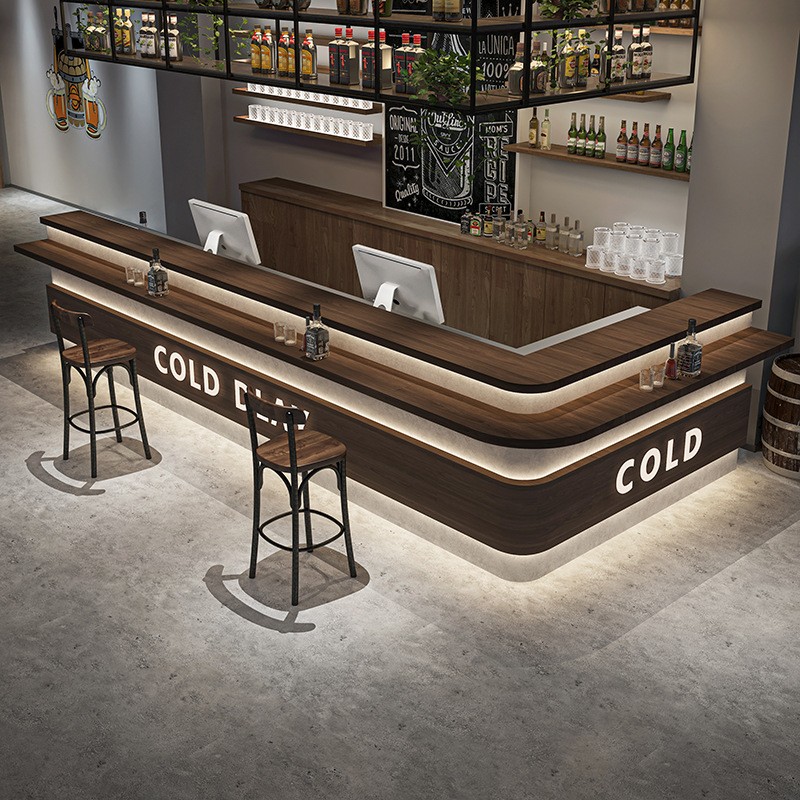 工业风复古酒吧吧台咖啡饭店烧烤店收银台前台弧形转角柜台接待台