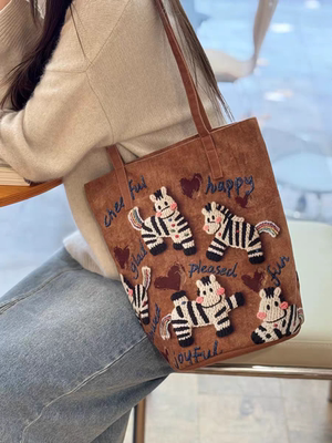 秋季色系条绒手提包单肩包高颜值立体大容量包耐脏学生上课