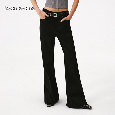 asomesome复古弹力修身微喇裤女