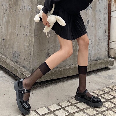 jk花边袜子女日系lo潮袜蝴蝶结长筒丝袜薄款袜可爱软妹