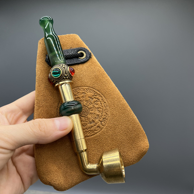 2.5口径黄铜烟锅玛瑙珠子八宝疙瘩玛瑙烟嘴黄铜烟锅加烟袋子烟刀