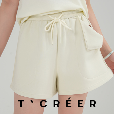 T`CREER｜【天青雨】夏季白色休闲抽绳宽松运动短裤女