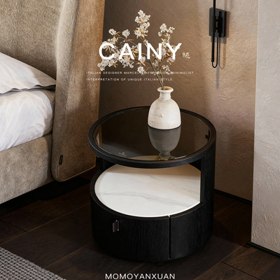 某某严选意式极简圆形创意置物现代2025新款实木床头柜子简约边柜
