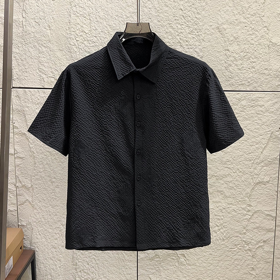 西班牙小众!弹力泡泡纱!夏季外贸男士凉爽透气速干休闲短袖衬衫