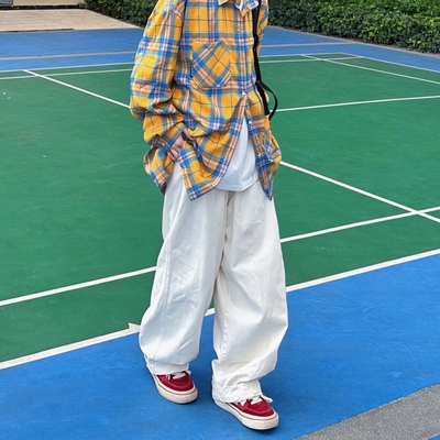 日系白色阔腿裤子男女显瘦直筒裤