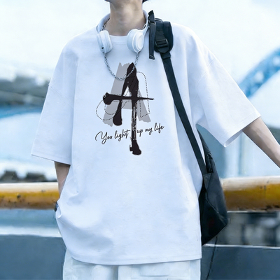 宽松男士短袖原创重磅100%纯棉男士短袖T恤新款半袖涂鸦国潮美式