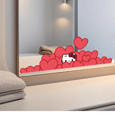 HELLOKITTY浴室镜子贴纸自粘卫生间遮挡神器装饰小图案高级感玻璃