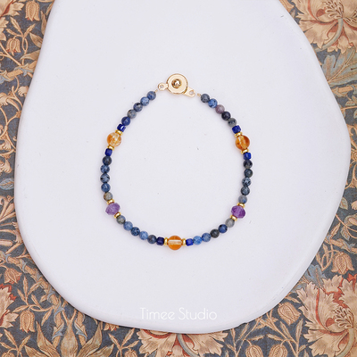 Timee恬觅 夜未央 天然石紫水晶黄水晶镀金按扣手链手串礼物百搭