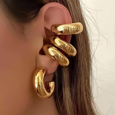 Women round hollow earrings without ear holes ear bone clip