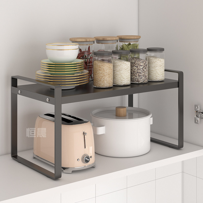 厨房分层置物架台面架子橱柜内隔板厨柜隔层架多层可伸缩柜子收纳_虎窝淘
