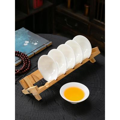 玉石白瓷竹帽杯套装功夫茶套装茶杯家用纯白陶瓷茶杯，带排水杯架