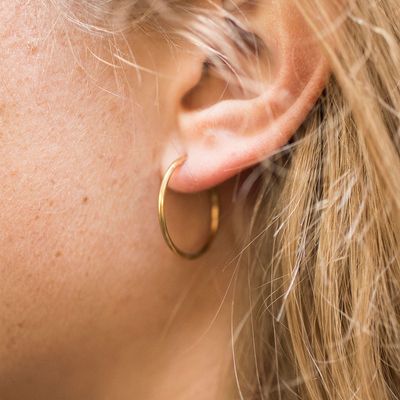 圆环简约金色耳环镀金耳饰