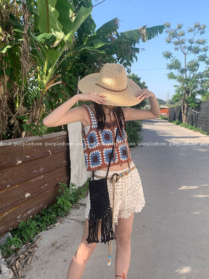 onepurple撞色背心度假风吊带