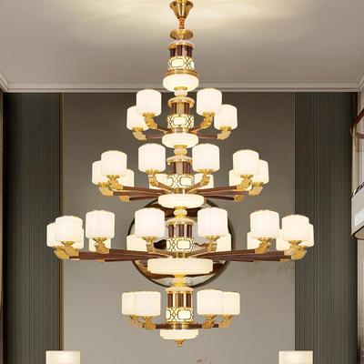 新中式全铜实木复式楼别墅客厅大吊灯跃层楼中楼中空自建房吊灯具