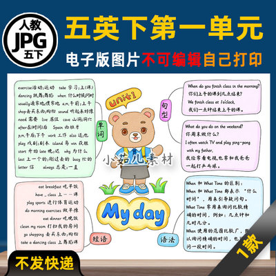 B902人教PEP五年级英语下册第一单元思维导图线稿电子版图片素材