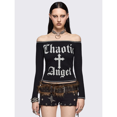 Minga哥特暗黑十字架露肩长袖