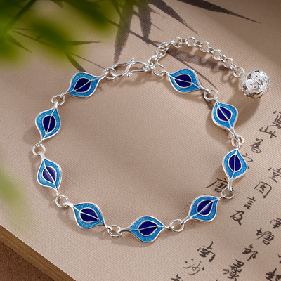 子佩集S990【蓝海叶茂】手链【CSL000015】纯银珐琅彩花丝