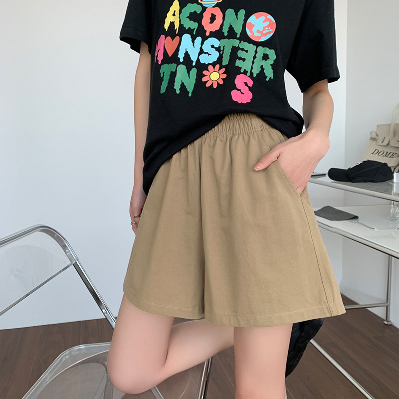 水洗棉工装短裤女夏薄款韩版高腰小个子休闲裤宽松显瘦a字阔腿裤