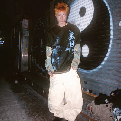 假两件太极长袖网眼华夫格嘻哈