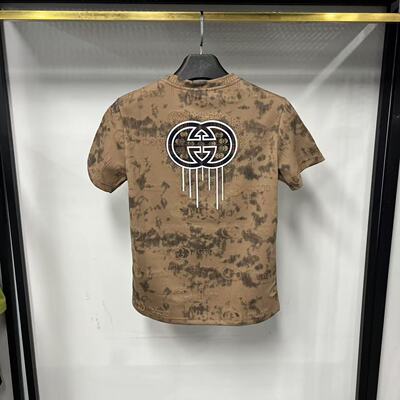 潮牌迷彩十字架烫钻短袖T恤男