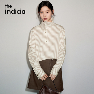 indicia标记商场同款2026秋季女装米色条纹翻领衬衫L2C6CS233Z