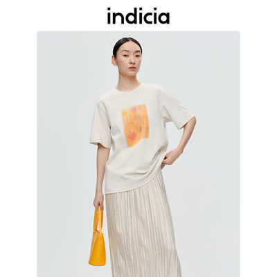 indicia纯棉印花短袖t恤女夏季商场同款标记女装5B305TX175