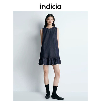 indicia标记25夏新款牛仔连衣裙蕾丝边短款裙子无袖女装L2B5LQ051