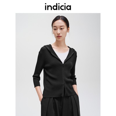 indicia标记商场同款女装长袖直筒开衫纯色基础款帽衫6B405KS272N