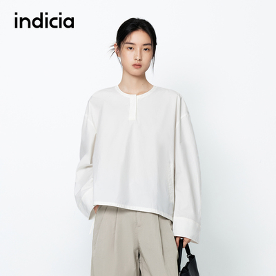 indicia标记商场同款25春新韩系圆领长袖衬衫宽松套头F2A5SY051N