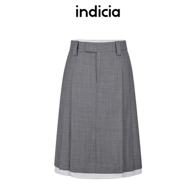indicia标记商场同款25春新款短款拼接设计感A字褶裙 F2A5QZ065F