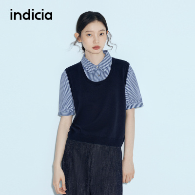 indicia标记商场同款26夏季新款女装假两件衬衫上衣女L2B6CS112C