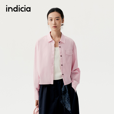 indicia标记商场同款25秋新款韩版减龄短款粉色衬衫F2C5CS372C
