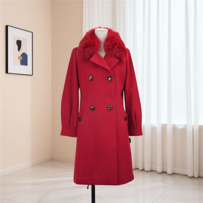 春秋女中长款毛领毛呢外套显瘦