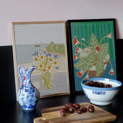 Bryan Pearce餐厅桌上花瓶静物水果装饰画海报更替换内芯原木法式