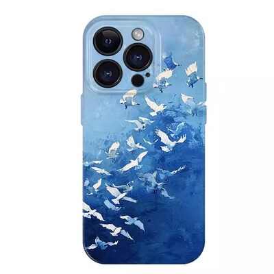 蓝色油画白鸽 适用iPhone15/14promax手机壳苹果华为mate60pro软IQOOneo8红米k70文艺OPPOreno9保护套vivoS19