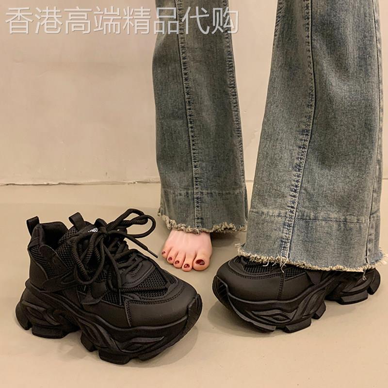 香港内增高老爹鞋女款2026新款春季超火厚底运动鞋休闲鞋黑色鞋子
