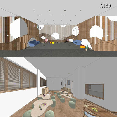 原木自然风幼儿园卫生间寝室功能室内工装设计su模型家具儿童床