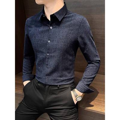 潮牌1212高级感商务男士衬衫长袖春秋季痞帅男装修身薄款休闲衬衣